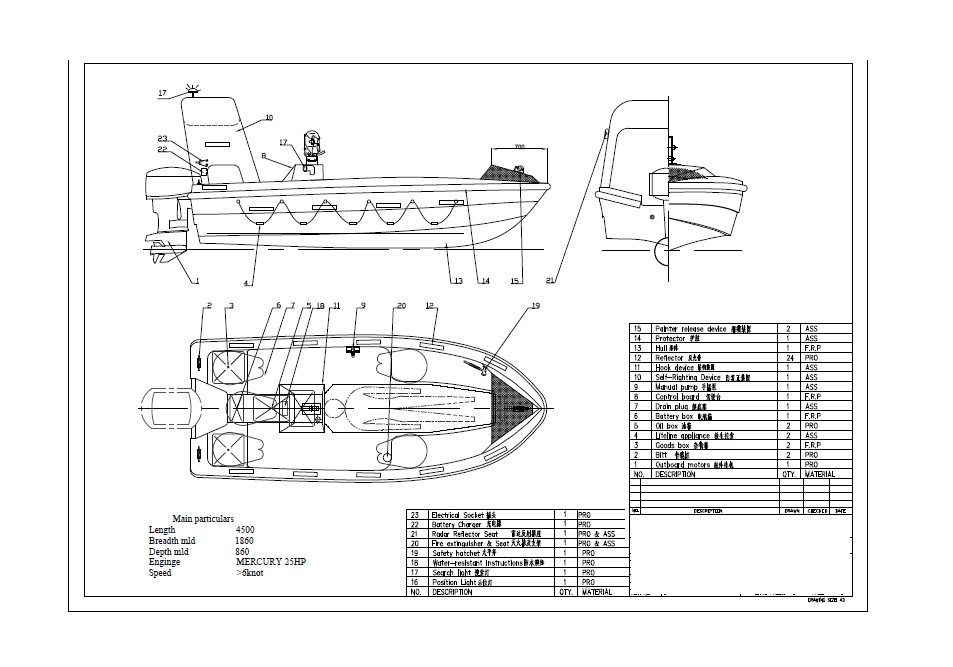 4.5M Normal Speed Type FRP Marine Rescue Boat With Davit from China ...