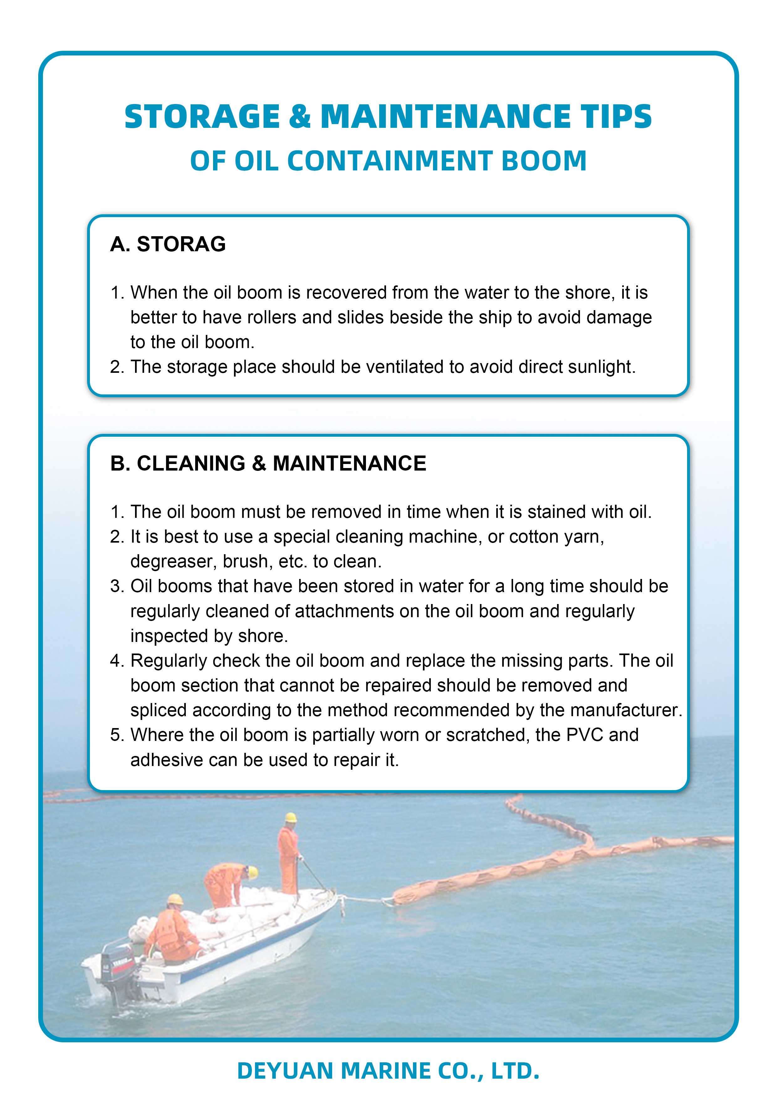 TIPS ABOUT STORAGE & MAINTANCE OF CONTAINMENT BOOM - China Deyuan Marine